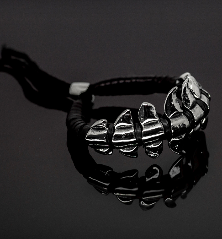 Jungle Tribe Alien Spine Silver and Leather Cuff : Delicious Boutique