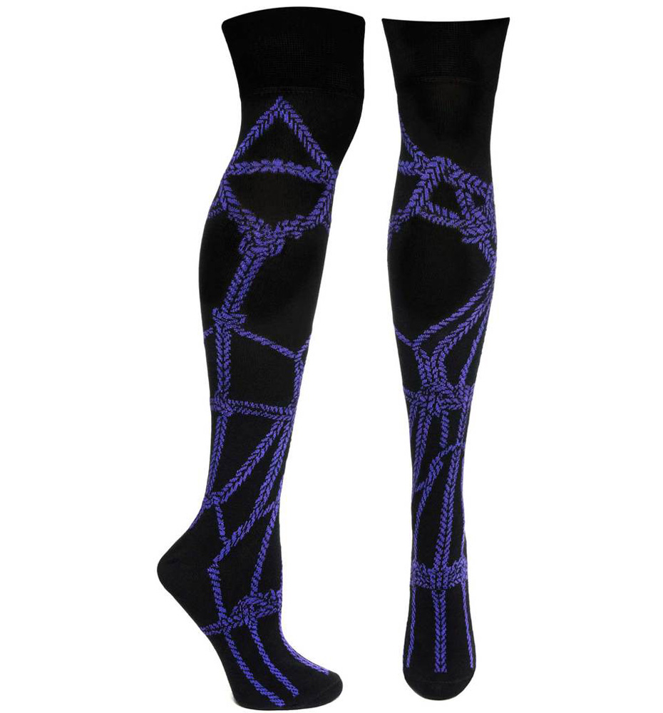 Ozone Shibari Seductress OTK Socks - Black/Violet : Delicious Boutique